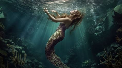 Mermaid Underwater With Large Tail Background Actual Mermaid Picture