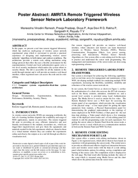 Pdf Amrita Remote Triggered Wireless Sensor Network Laboratory Framework Poster