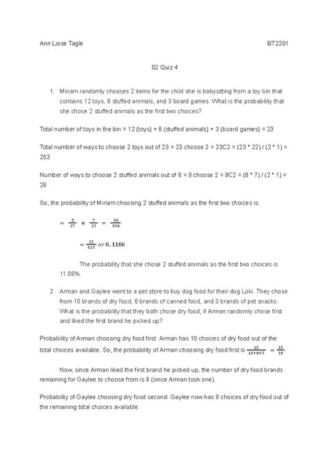 02 Quiz 4 Quantitative Methods Ann Loise Tagle Bt 02 Quiz 4 1