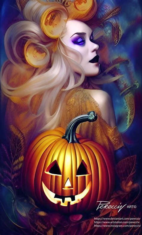 Artstation Blonde Girl And Pumpkin For Halloween