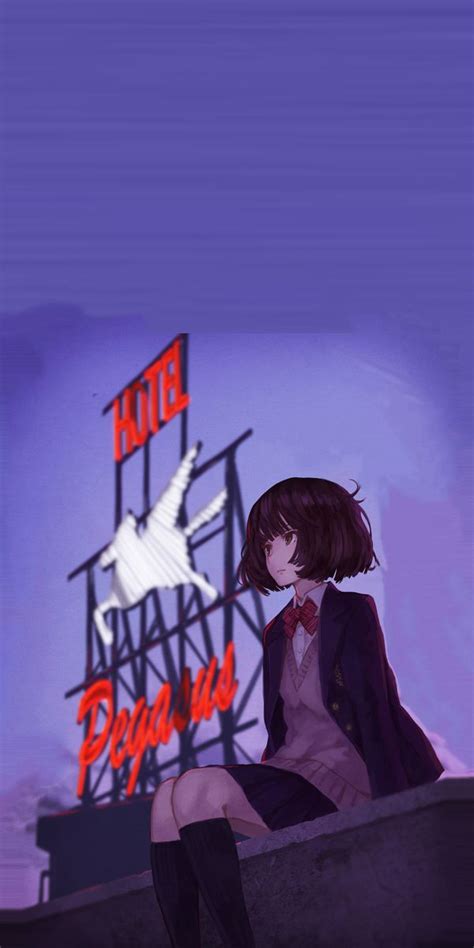 Шпалери на телефон Аніме Дівчина Готель Шкільна Форма Коротке Волосся Небо 1503513