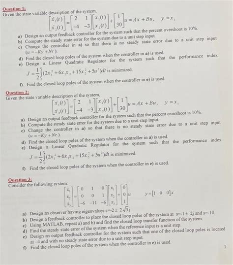 Solved 10 1080 Question 1 Given The State Variable