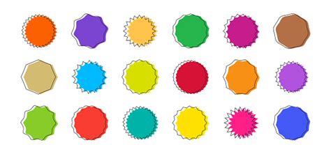 스티커 별 모양 배지 스타 판매 라운드 벡터 아이콘 가격 서클 태양 라벨 다채로운 태그 수상 및 메달 공로 수집 간단한 컬러 일러스트레이션 가격에 대한 스톡 벡터 아트 및