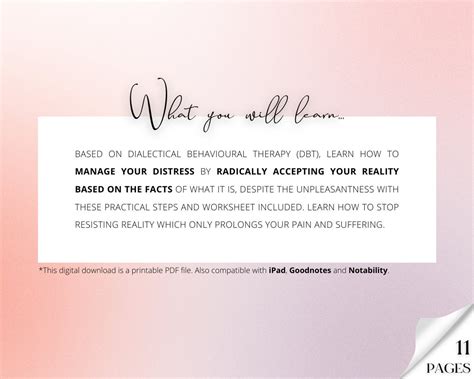 DBT RADICAL ACCEPTANCE Worksheets Distress Tolerance Skills Anxiety Coping Emotional