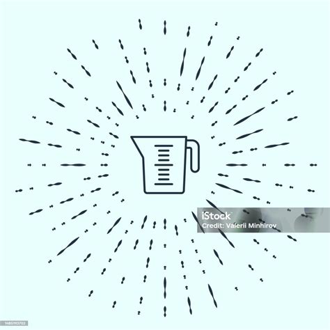 검은 선 회색 배경에 분리된 건조하고 액체 음식 아이콘을 측정하는 측정 컵 손잡이가 있는 플라스틱 눈금 비커 추상적인 원 임의의 점들 벡터 가능성에 대한 스톡 벡터 아트 및