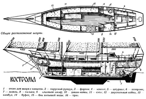 Общее расположение шхуны «Кострома картинка из статьи «Лев Румянцев — яхтостроитель из