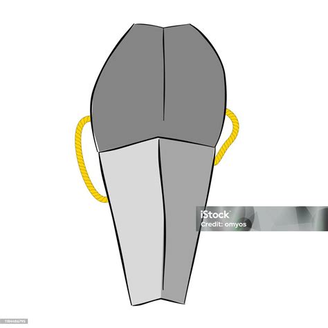 배경에 고립 된 노란색 밧줄이있는 종이 가방의 간단한 벡터 손 그리기 스케치 가방에 대한 스톡 벡터 아트 및 기타 이미지