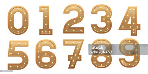 복고풍 빛 기호 번호 집합입니다 전구가 있는 황금 숫자 빈티지 벡터 일러스트레이션입니다 0명에 대한 스톡 벡터 아트 및 기타 이미지 Istock