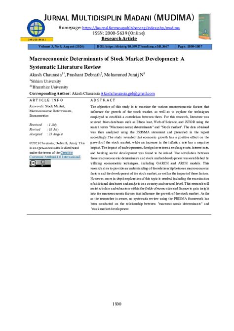 Pdf Macroeconomic Determinants Of Stock Market Development A Systematic Literature Review