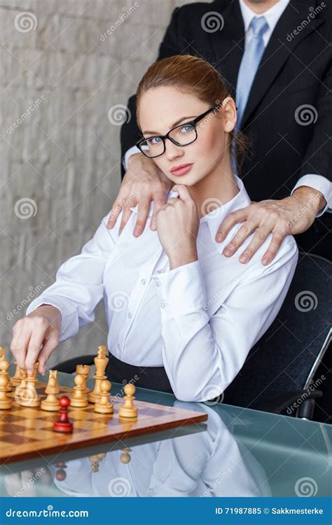Boss Grip Secretary In Office With Chessboard Stock Image Image Of
