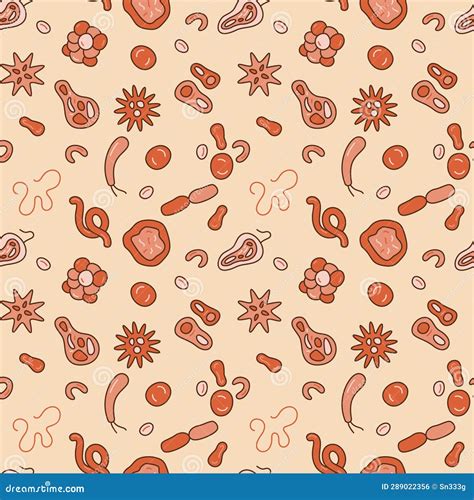 Colorful Seamless Pattern With Bacteria And Microbe Concept Vector Modern Icons Stock Vector