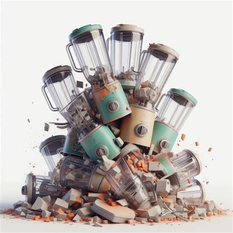 Pile Of Broken Blenders 3d White Background Premium Ai Generated Image