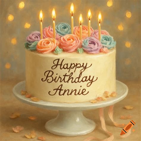 A Cream Birthday Cake With Happy Birthday Annie Pastel Frosting