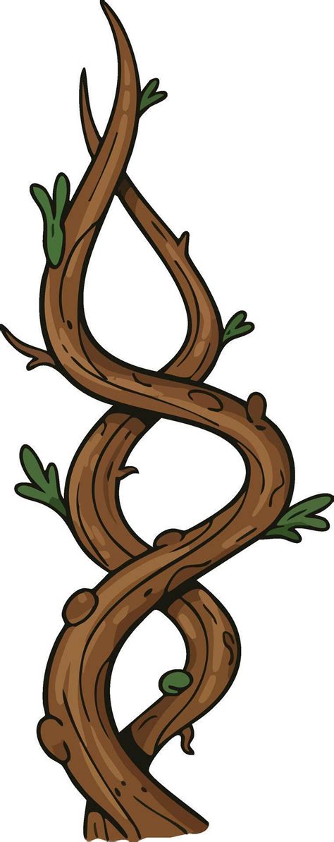 Twisted Brown Tree Branches With Small Green Leaves Natural Growth