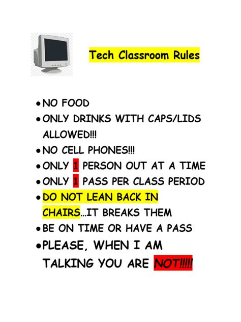 Tech Classroom Rules Pdf