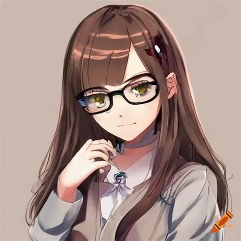 Anime Girl With Brown Hair And Eyes Wearing Glasses On Craiyon