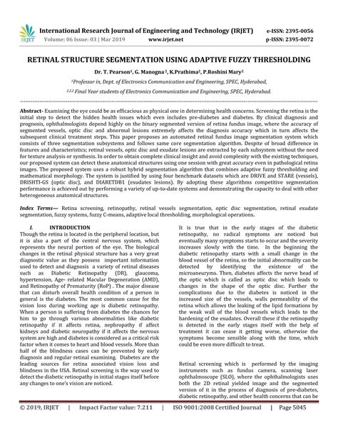 Irjet Retinal Structure Segmentation Using Adaptive Fuzzy Thresholding Pdf