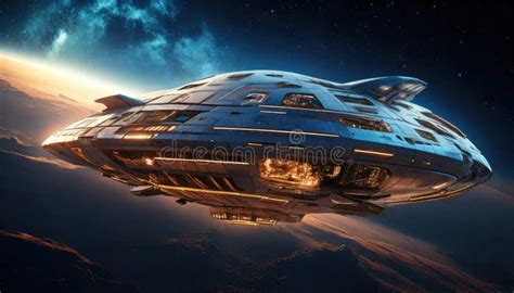 Exploring The Depths Of Space With A Futuristic Spacecraft Gliding