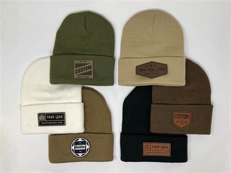 Custom Leather Patch Beanies Personalized Beanie Hats With Etsy