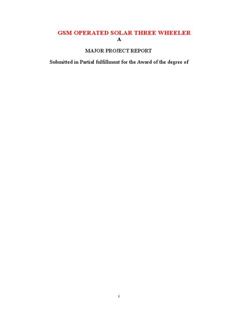 Gsm Operated Solar Three Wheeler Major Project Report Submitted In Partial Fulfillment For The