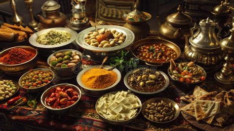 A Mouthwatering Display Of Middle Eastern Cuisine Stock Illustration