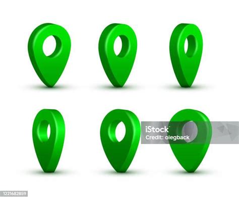 빛나는 녹색 현실적인지도 핀 세트 흰색 배경에서 격리된 벡터 3d 포인터입니다 다양한 각도의 위치 기호 지도 핀 아이콘에 대한 스톡 벡터 아트 및 기타 이미지 Istock