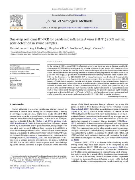 Pdf One Step Real Time Rt Pcr For Pandemic Influenza A Virus H1n1
