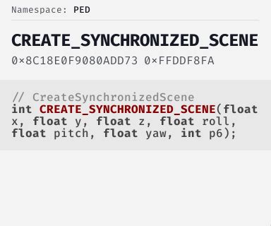 CreateSynchronizedScene FiveM Natives Cfx Re Docs