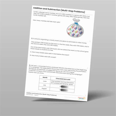 Year 6 Addition And Subtraction Multi Step Problems Homework Resource Classroom Secrets