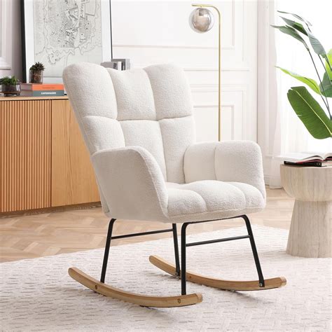 Hanxin Rocking Chair Nursery Teddy Upholstered Glider Rocker With High