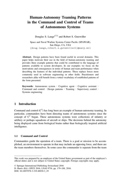 Pdf Human Autonomy Teaming Patterns In The Command And Control Of Teams Of Autonomous Systems