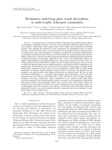 Pdf Plant Sexual Dimorphism In The Structure Of A Multi Trophic