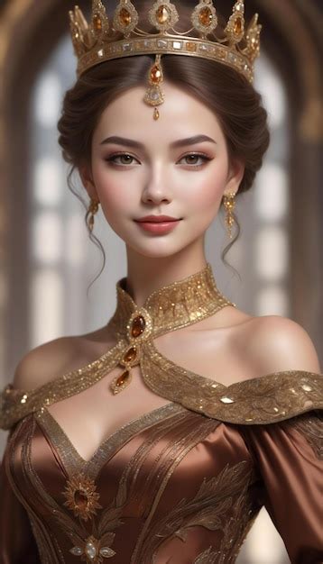 Premium Photo Portrait Of A Beautiful Girl In A Golden Dress And Crown