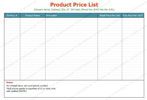 Download Price List Template In Excel Download Free Templates Price List Template List