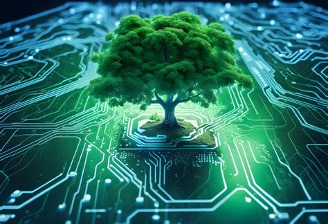 Tree With Soil Growing On The Converging Point Of Computer Stock