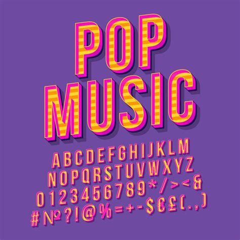팝 음악 빈티지 3d 벡터 레터링 프리미엄 벡터