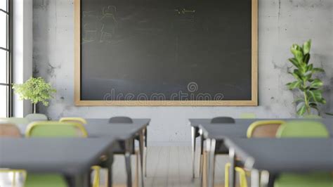 Modern Classroom Interior Design Empty Desks And Blackboard Stock Illustration Illustration