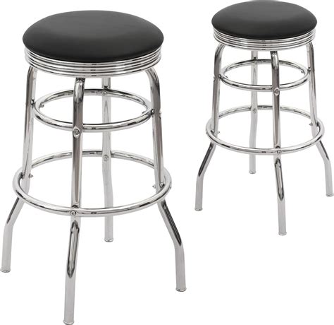 Set Of 2 50s Retro Nostalgic Style Black Bar Stools 29h