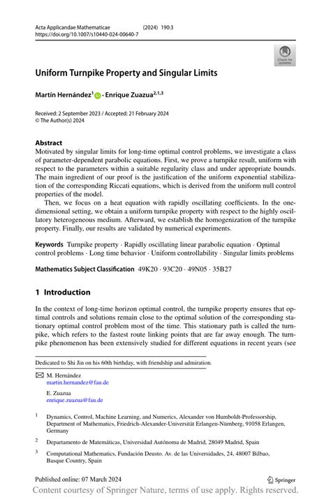 Pdf Uniform Turnpike Property And Singular Limits