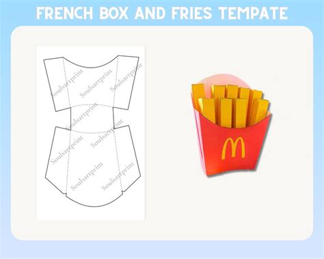 French Fry Box Template Printable T Card Holder Digital Download