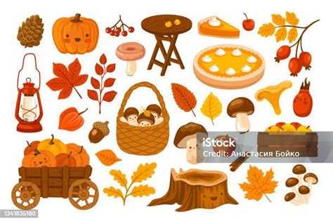 가을 수확 일러스트레이션 호박 카트 사과 상자 버섯 열매 낙엽바구니 가을에 대한 스톡 벡터 아트 및 기타 이미지 가을 아이콘 호박 조롱박과 식물 Istock