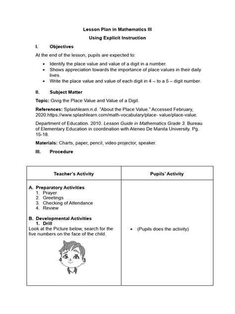 Math 3 Explicit Lesson Plan 092245 Pdf Learning Cognition