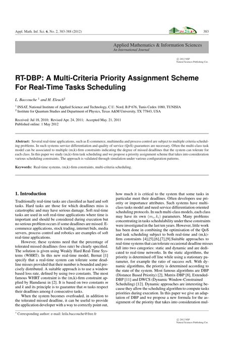 Pdf Rt Dbp A Multi Criteria Priority Assignment Scheme For Real Time