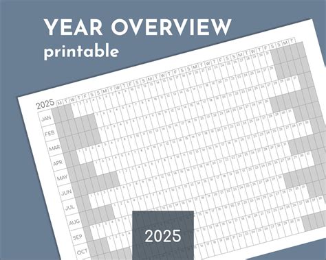 2025 Yearly Planner Printable Year Overview Tracker On One Page Etsy
