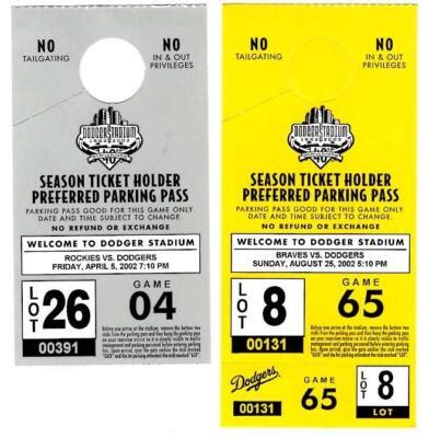 2002 Los Angeles Dodgers ~ Parking Passes Vs Braves Rockies W Hofers