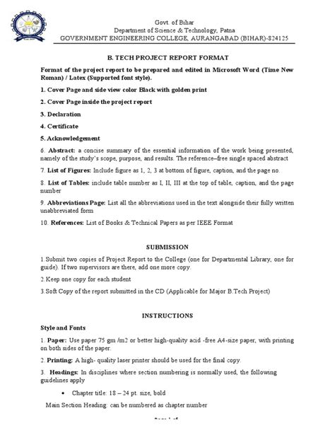 Gec Aurangabad Btech Final Year Project Report Format Pdf