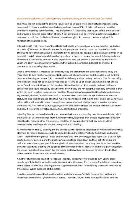 Evaluate The Usefulness Of Labelling Theory In Understanding Crime And