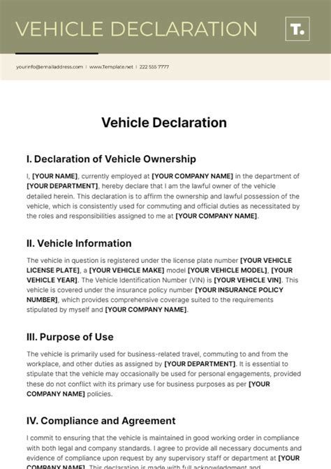 Free Vehicle Declaration Template To Edit Online