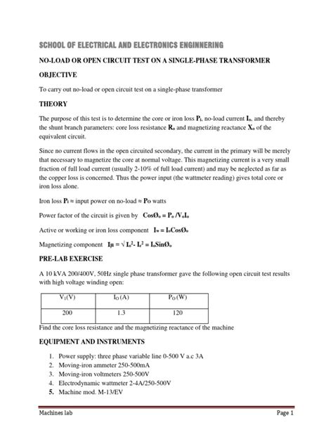 transformer open circuit test pdf transformer voltage