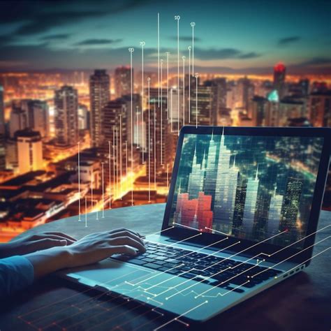 premium ai image double exposure of businesswoman working on laptop